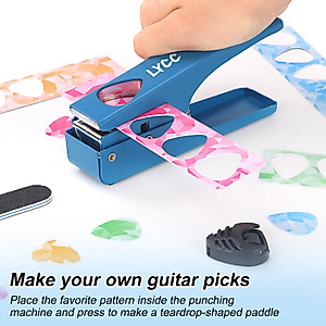 DIY Guitar Pick Punch luxury gift package the,Premium Guitar Pick Maker,16paddle clip Strips and a file for smoothing - blue