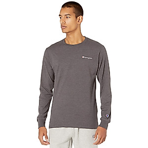 Champion Men's Classic Long Sleeve Tee, Granite Heather Small Script, Medium
