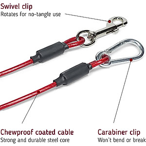 Leashboss 5 Foot Dog and Puppy Training Tie Out Cable (5 Foot Tether, Classic Red)
