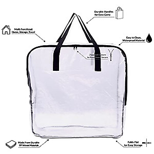 Comforter Storage Bag - 4 Set Storage Bags for Blankets and Quilts, Clear Plastic Underbed Organization, Bedroom, Closet Storage Essentials, Space Saver Must Haves for Clothes, Bedding 23.5x7.5x23.5