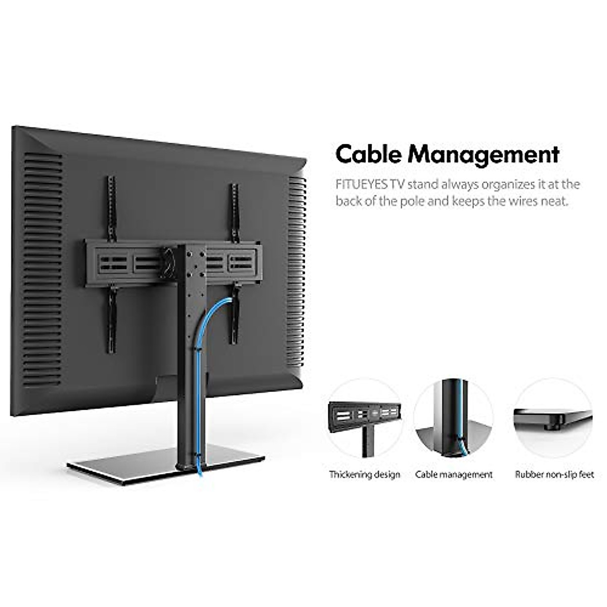 FITUEYES Universal TV Stand/Base Swivel Tabletop TV Stand with Mount for 50 to 85 inch Flat Screen TV 100 Degree Swivel, 4 Level Height Adjustable,Tempered Glass Base,Holds up to 143lbs Screens