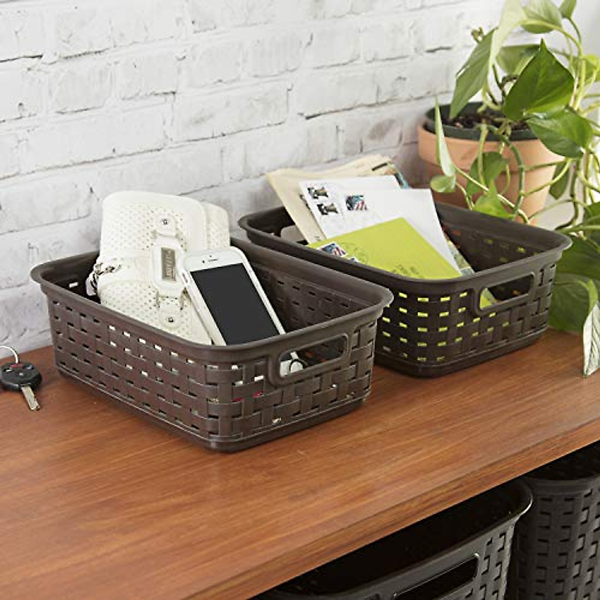 Sterilite Small Weave Baskets, Bins, Crates, 8 Pack, Espresso