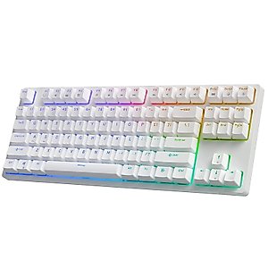 RK ROYAL KLUDGE RK87 Wireless Mechanical Keyboard, 75% TKL Hot Swappable RGB Bluetooth Gaming Keyboard Triple Mode BT5.1/2.4G/USB-C with 2 Detachable Frames, USB Hub, Clicky Blue Switch, White
