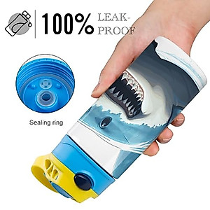 Stainless Steel Water Bottles Blue Shark Travel Water Cups with Handle And Silicone Straw Drinking Cup with Leak Proof Lid Thermo Travel Mug for Women Men