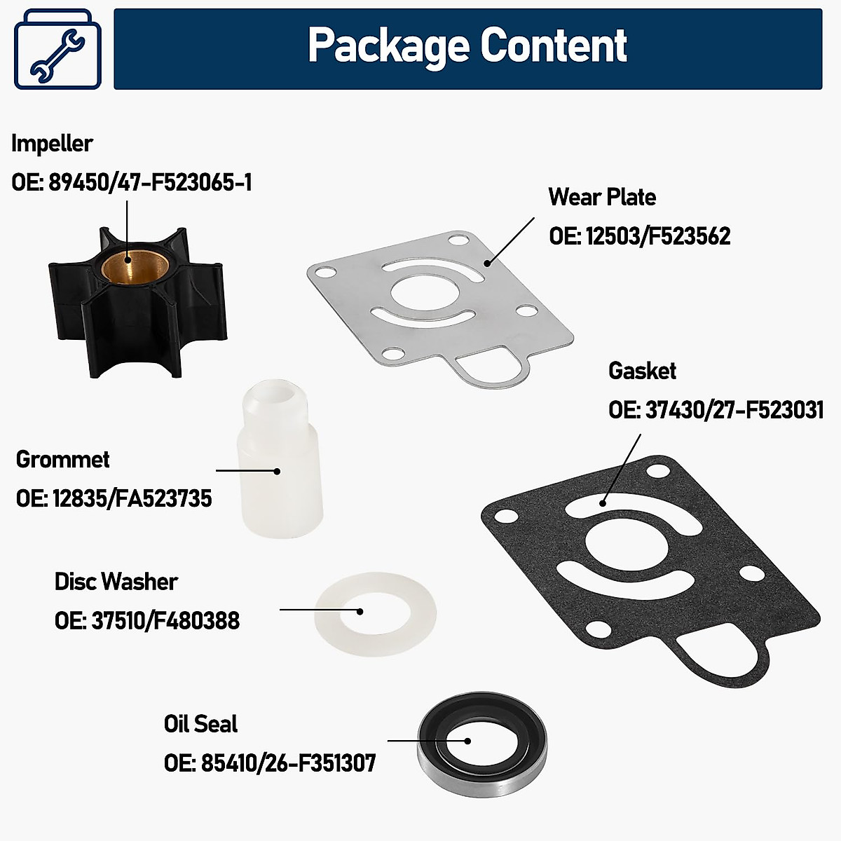 12012 Water Pump Impeller Kit For Chrysler Force 75 85 90 100 105 115 125 140 HP 1979-1989, Replaces OE# FK1069, 12012