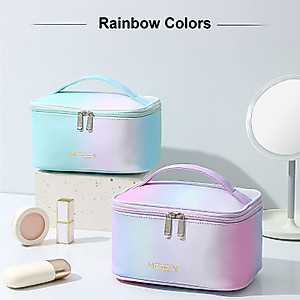 KITENROM Makeup Bag Preppy Cosmetic Bag Small for Women Toiletry Bags Pouch Organizer Rainbow Gradient Pink