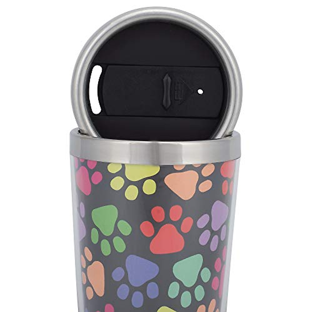 Elanze Designs Colorful Paw Prints on Black 16 Oz Stainless Steel Travel Mug
