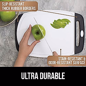 Gorilla Grip Reversible, Oversized, Thick Cutting Board, Grip Handle, Deep Juice Grooves, Slip Resistant, Large Kitchen Chopping Boards for Meat, Veggies, Fruits, Dishwasher Safe, 16x11.2, Blue Gray
