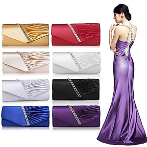 Hi-Q Women's Pleated Wedding Crystal Evening Clutch Handbags Wedding Party Clutch Purse (Sapphire blue)