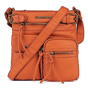 Montana West Crossbody Bag for Women Soft Leather Multi Pocket Purses Vintage Women's Purses and Handbags Orange Gift MWC-046OR