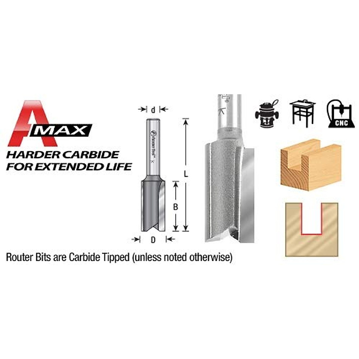Amana Tool - 45239 Solid Carbide Cutting Edge Straight Plunge CNC Router Bit for Wood High Production 3/16 Dia x 5/8 x ¼ Inch Shank