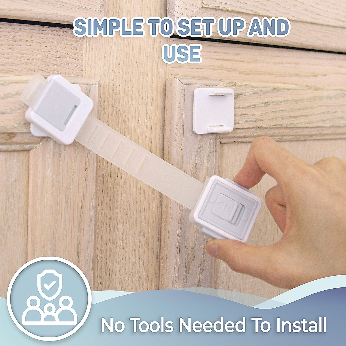 Budding Sprout Durable Strong Safety Strap Lock 6-Set for Baby Safety - for Cabinet, Drawer, Fridge, Toilet, and Furniture - 3M Adhesive Easy Install No Tools Needed