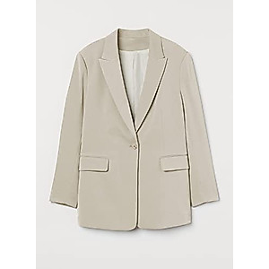 Dokotoo Women's Blazers & Suit Jackets Open Front Buttons Fashion Jacket Solid Color Work Office Spring Blazer Jackets for Women Business Casual Khaki Large