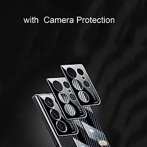 Samsung Galaxy s23 Ultra case Slim TPU Carbon Fiber & Leather Silicone Cover para Compatible with s23Ultra 6.8 inch 5G 2023 Camera Protection Shockproof Phone Case (Black)