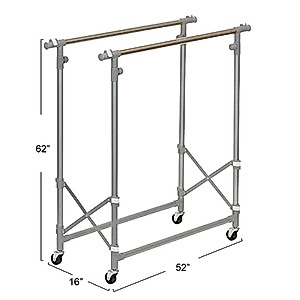 Household Essentials 3307-1 Folding Double Garment Rack with Wheels | Hang and Dry Clothes, Silver