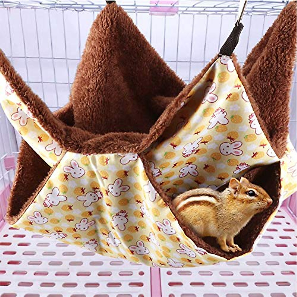 Tfwadmx Rat Double Hammock, Ferret Bunkbed Warm Fleece Hanging Bed Pet Cage Accessories Toys for Sugar Glider Degu Guinea Pig Gerbil Chinchilla Squirrel Hamster Mouse Mice(13.8x13.8 in)