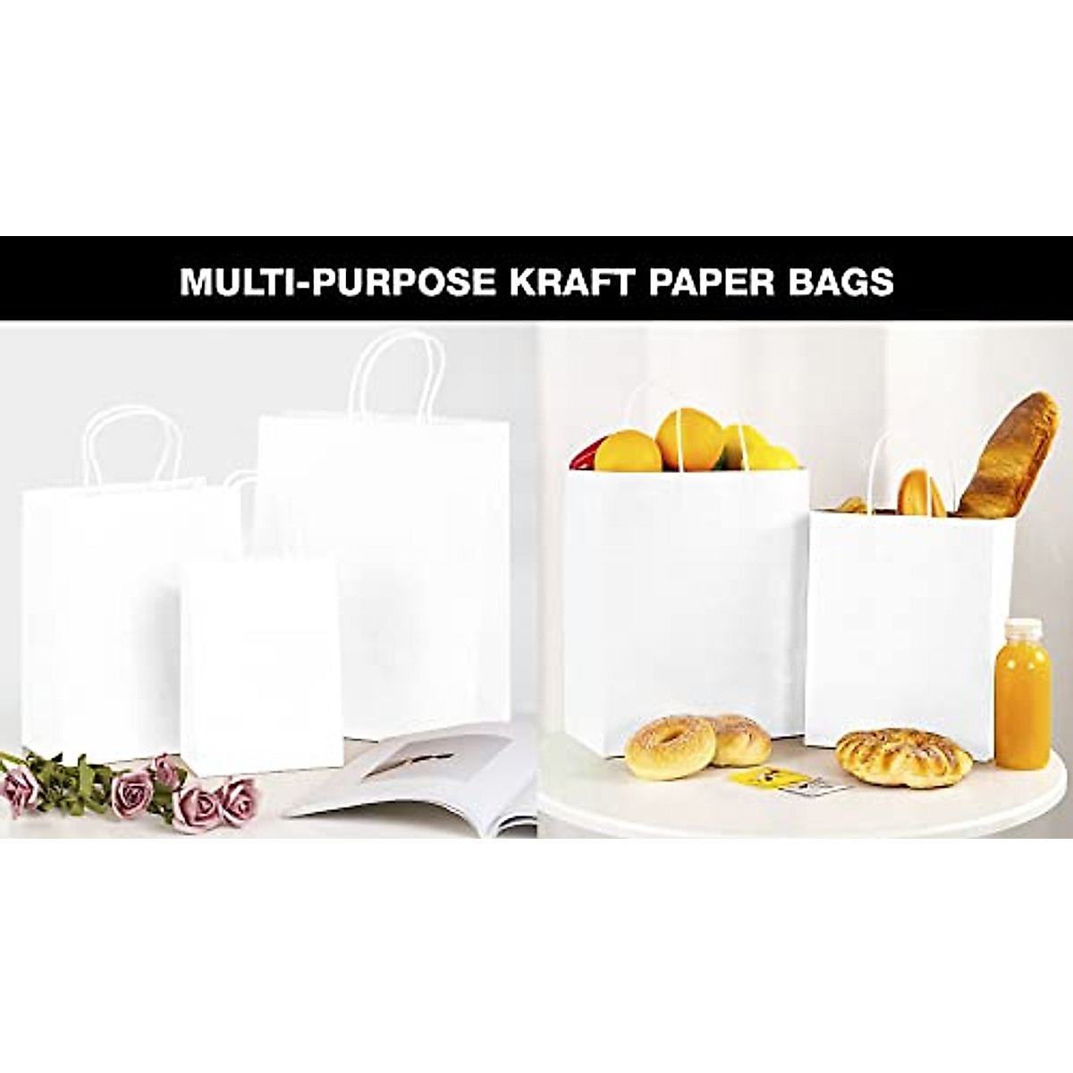 Packanewly Kraft Paper Bags with Handles, 105 PCS White - Eco-Friendly Gift Bags - Mixed Sizes: Small, Medium & Large for Retail, Gift, Shopping, Wedding, Birthday & Parties