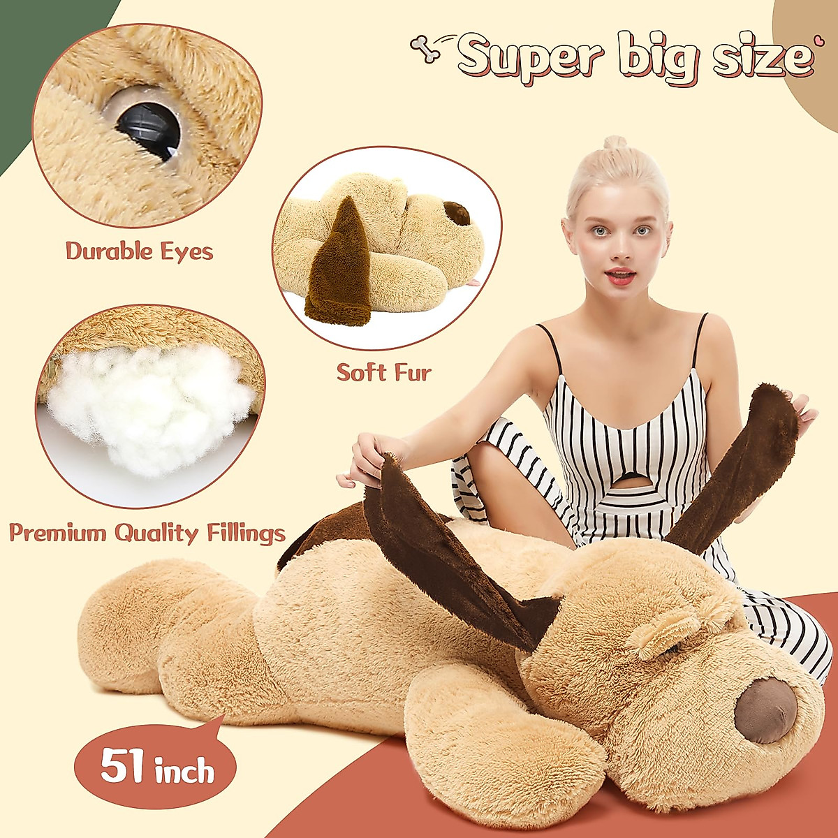 MorisMos Giant Stuffed Dog Animal, Huge Stuffed Dog Plush,Soft Large Stuffed Dog Pillow for Kids,Girls, Boys, 51 Inch