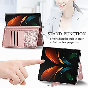 Ysnzaq Samsung Galaxy Z Fold3 5G Wallet Phone Case,3D Butterfly Embossed PU Leather Magnetic Clasp Case with Credit Card Slots Holder Cover for Samsung Galaxy Z Fold3 5G Rhinestone Rose Gold