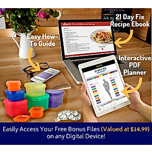 21 Day Portion Control Containers Kit - Nutrition Diet, Multi-Color Coded Weight Loss System. Complete Guide + PDF Planner + Recipe eBook and Tape Measure - BPA Free - 7 PC Labeled