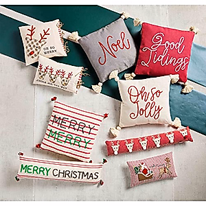 Mud Pie Christmas Reindeer Bell Pillow, 18" x 18", So Merry 31 Count