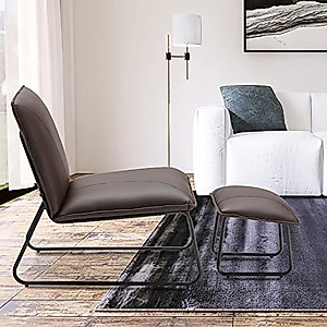 Modern Accent Chair, Living Room Chair with Footrest, Faux Leather Waterproof Fabric Armless Accent Chairs, 16″High Comfy Mid Century Modern Chair for Office Bedroom Chairs for Adults Lazy Corner
