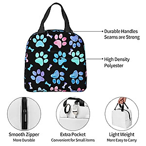 Paw Print Dog Watercolor Reusable Insulated Lunch Bag For Women Men Waterproof Tote Lunch Box Thermal Cooler Lunch Tote Bag For Work Office Travel Picnic