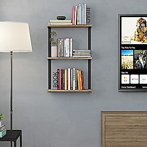 Wallniture Tivoli 3-Tier Floating Shelves Wall Bookshelf Living Room Decor Bathroom Organizer, Kitchen Organization & Office Decor Burnt Finish