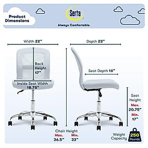Serta Essentials Computer Chair, Blue Sky Faux Leather and Mesh