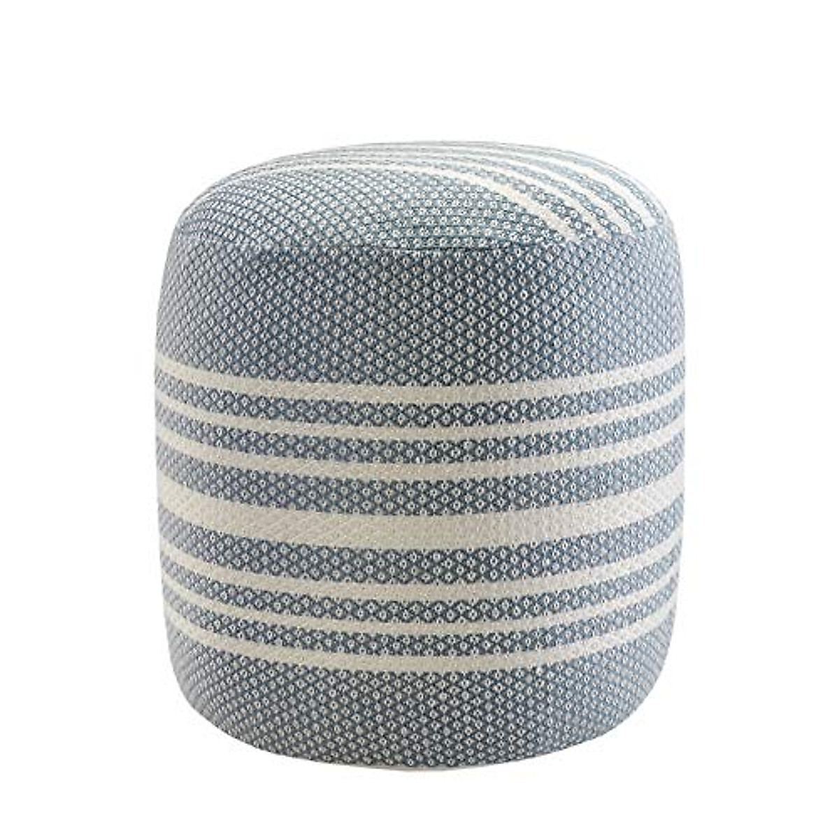 LR Home Simple Stripe Indoor Outdoor Pouf, Blue/White/Pink/Black, 20" x 20" x 20"