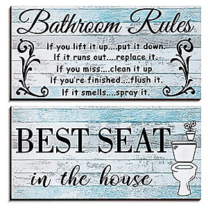 2 Pieces Funny Bathroom Wall Decor Sign Farmhouse Bathroom Decor Bathroom Rule Wooden Sign Plaque Rustic Bathroom Decoration Wall Vintage Wooden Decoration for Bathroom (Fresh Style)