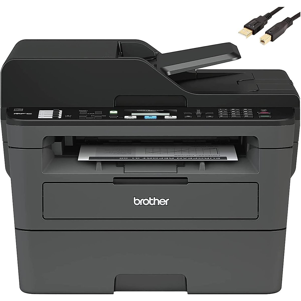 Brother MFC-L26 Series All-in-One Laser Printer, Automatic Duplex Printing, 250 Sheets, Wireless, Mobile Printing, Duplex, with MTC Printer Cable