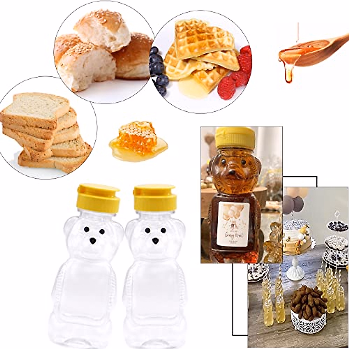 Panxxsen 10 Pack 8 Fluid Oz Plastic Honey Bear Bottle,Honey Squeeze Empty Bottle,Squeeze Honey Container with Yellow Flap Caps for Storing and Dispensing