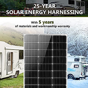 HQST 100 Watt 12V Monocrystalline Solar Panel with Solar Connectors, High Efficiency Module PV Power for Battery Charging Boat, Caravan, RV and Any Other Off Grid Applications-Upgrade Version