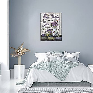 Purple Lavender Wall Art Farmhouse Today I Choose Joy Pictures Canvas Decor Country Flower Hummingbird Painting Prints Framed Artwork for Living Room Bedroom Bathroom 12"x16"