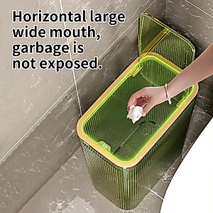 Transparent Trash Can, Bathroom Trash Cans with Lids, Plastic Slim Waste Basket with Press Top Lid,2.6 Gallon/10L Clear Garbage Can for Bathroom, Bedroom, Kitchen, Home,Office (Transparently Green)…