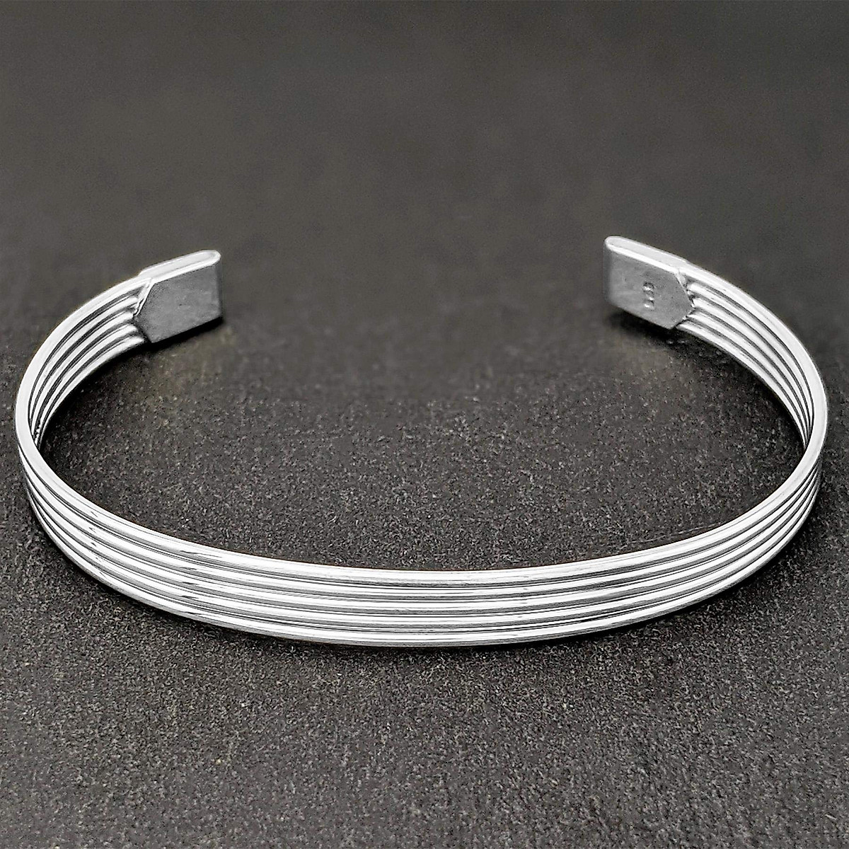 Silverly Women's Men's 925 Sterling Silver Polished Multi Band Line Adjustable Cuff Bangle Bracelet