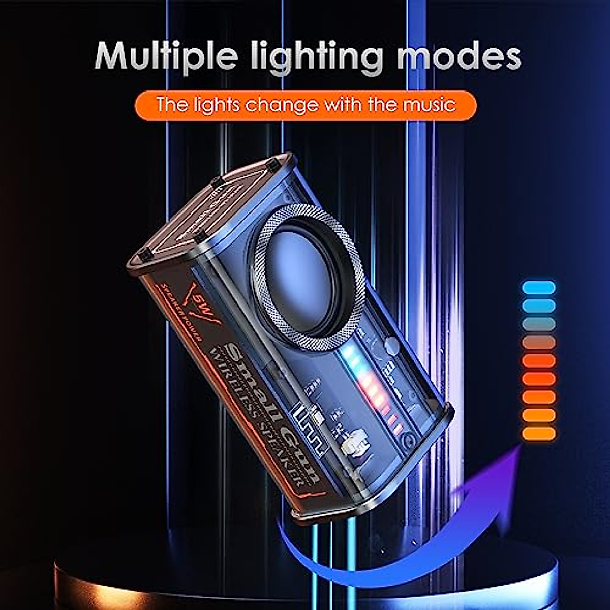 Portable Bluetooth Speaker with Lights, Transparent Wireless Mini Bluetooth Speaker with TWS, Perfect Small Speaker HD Sound and Bass for Office, Home, Shower, Room, Bike, Car (Black)