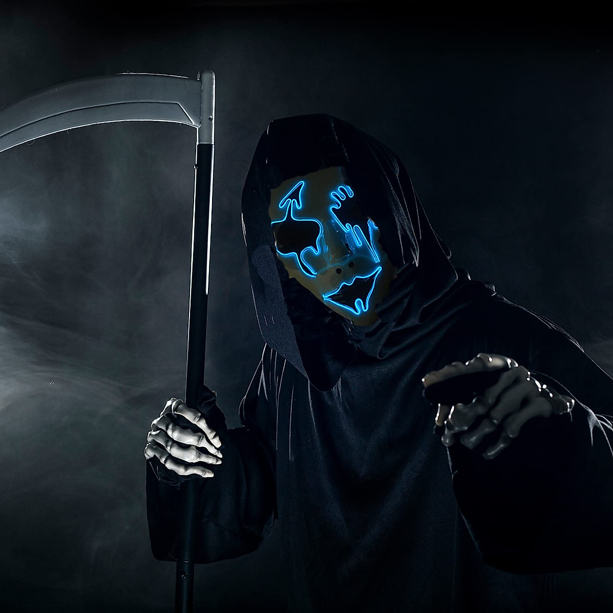 Wetufin Halloween Purge Mask Led Light Up Mask Scary Mask Glow Mask EL Wire LED Mask for Festival Party Gifts Couple Mask, Purge Mask for Kids Man Woman Adult, Blue