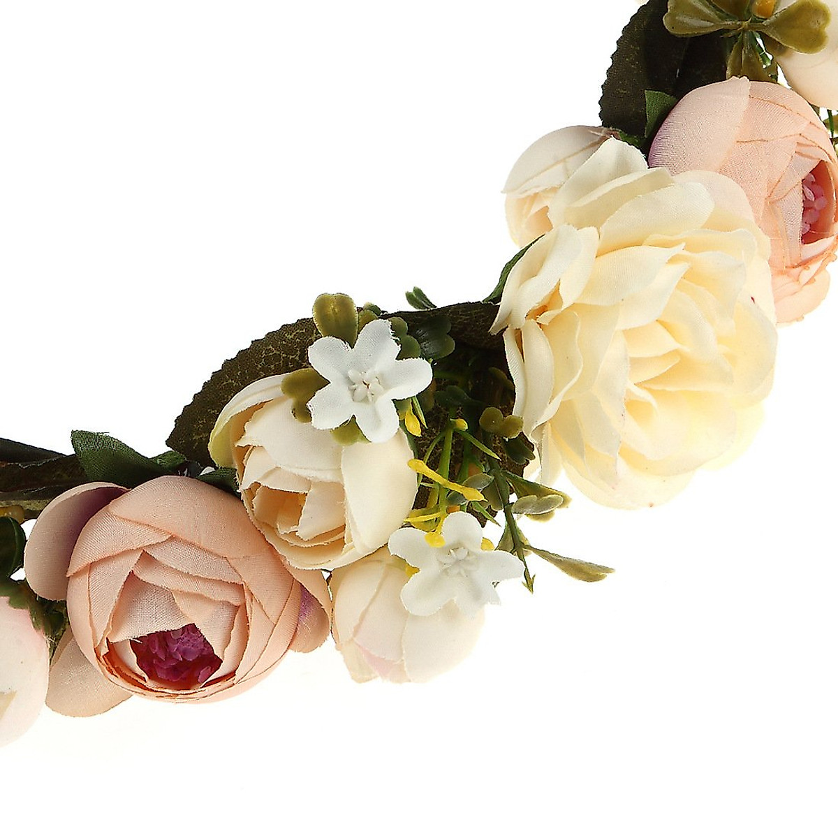 DDazzling Women Flower Headband Wreath Crown Floral Wedding Garland Wedding Festivals Photo Props (Champagne)