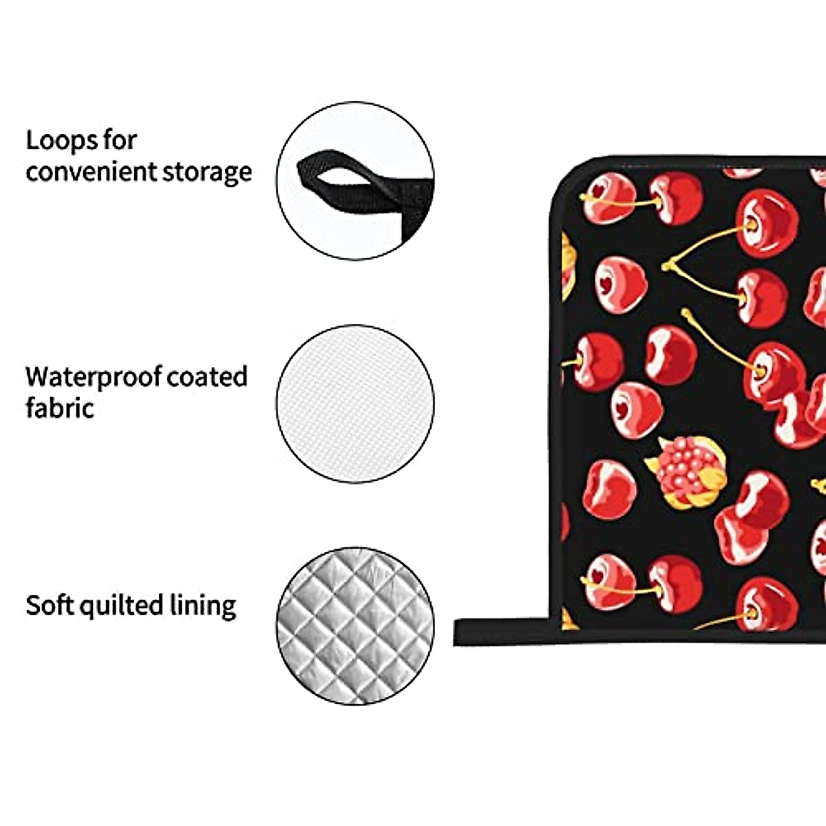 Beautiful Cherries Oven Mitts and Pot Holders Sets of 4pcs Waterproof Heat Resistant Kitchen Accessories Oven Gloves and Hot Pads Potholders for Kitchens Baking BBQ Cooking Gloves