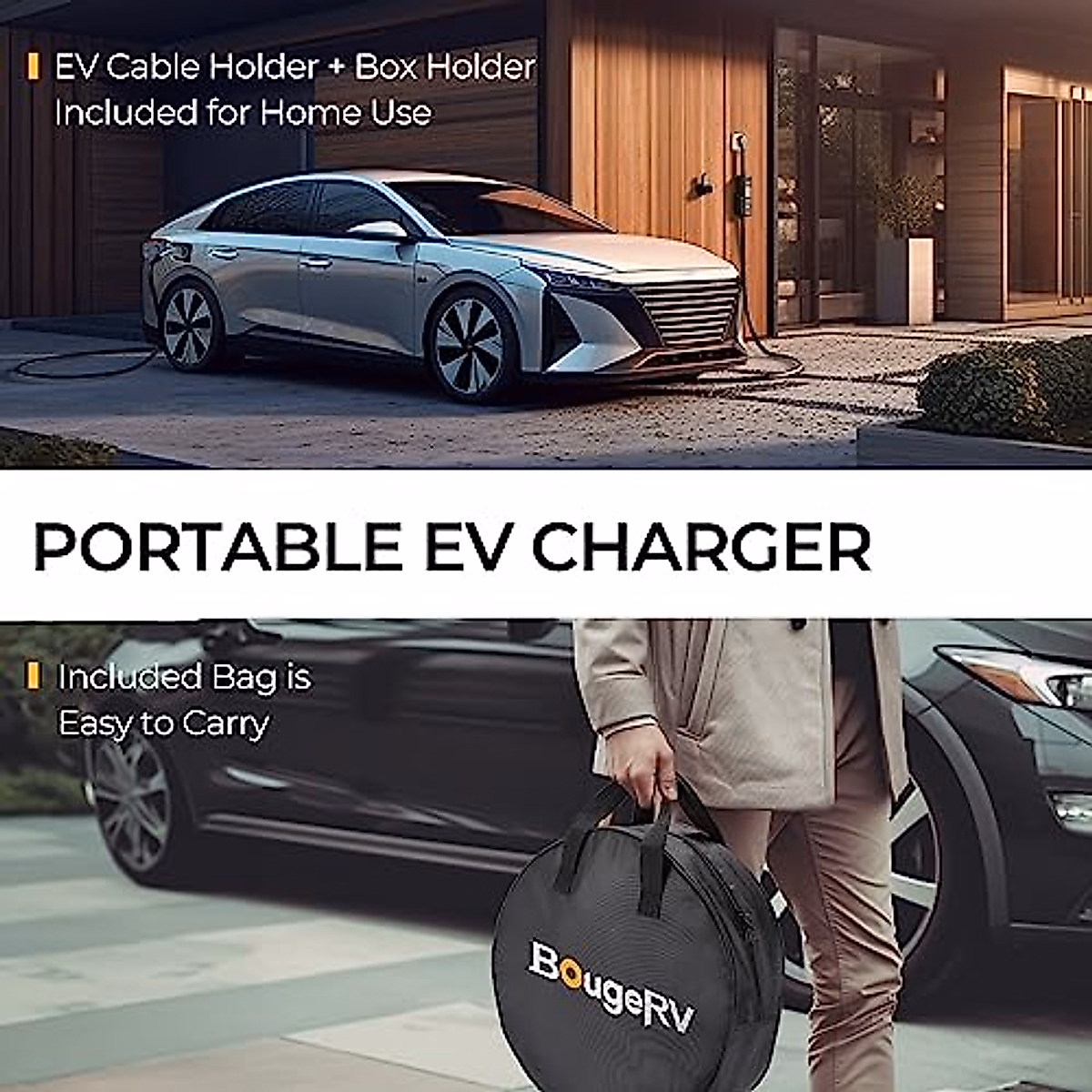 BougeRV Portable 48 Amp EV Charger Level 2, 240V, NEMA14-50P, 11.52KW Max Output with Adjustable Current and Charging Schedule, Plug-in Electric Vehicle Charging Cable with 25Ft for Indoor/Outdoor Use