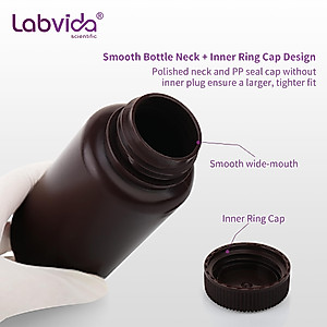 Labvida Amber Reagent Bottle HDPE Wide Mouth Round Small Plastic Bottles, 12 pcs of 30ml Sample Sealing Storage Container for Laboratories, Classrooms, or Storage at Home, LVAL001