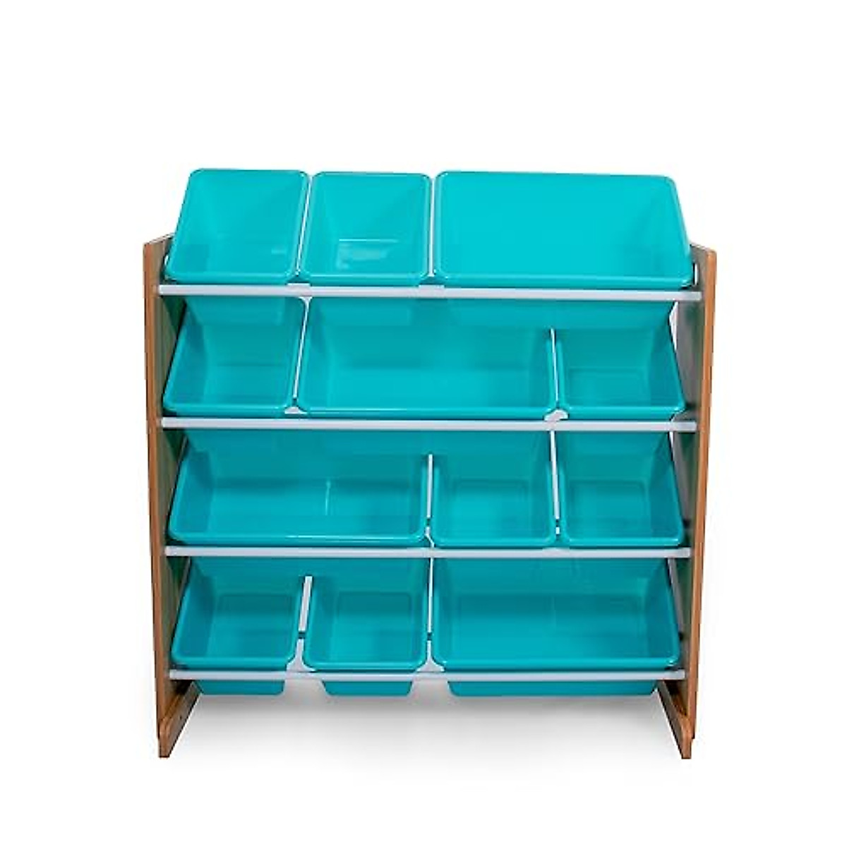 Humble Crew, Natural Wood/Aqua 12 Bin Toy Storage Organizer