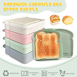 4Pcs Sandwich Containers for Lunch Boxes, Reusable Sandwich Box Container for Kids, Sandwich Holder Bread Container for Adults, BPA Free, Microwave & Dishwasher Safe, School, Office, Camping