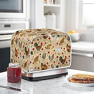Gomyblomy Chickens Toaster Cover, Dustproof and Anti-Fingerprint Kitchen Small Appliance Cover, Microwave Protective Cover with Handle & Pocket for 4 Slices Toaster