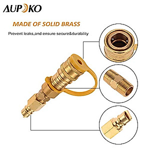 Aupoko 3/8 Inch Natural Gas Quick Connect Fittings, Brass Propane Gas Grill Quick Connector Adapter Fitting, LP Gas Propane Hose Quick Disconnect Kit, 3/8’’ Male Pipe Thread x 3/8’’ Female Pipe Threa