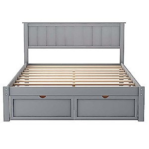 Full Size Platform Bed Frame with Under-Bed Drawers & Headboard, Platform Bed with No Box Spring Needed, Sturdy Wooden Slats Support for Bedroom Small Living Space Boys Girls Room (Gray, Full)