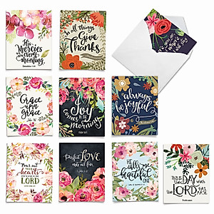 The Best Card Company - Assorted of 10 All Occasions Blank Notecards Box Set 4 x 5.12 Inch w/Envelopes, Floral Scripture Bible Quotes for Women (10 Designs, 1 Each) - Blessings M6634OCB