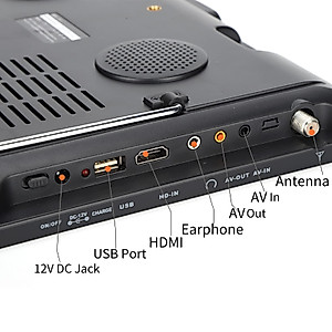 13 Inch Portable TV, 1080P ATSC Digital Car TV, Built-in Rechargeable Battery, ATSC Digital TV Tuner, USB, AV, U Disk, FM Radio, for Car, Travel, Camping, etc